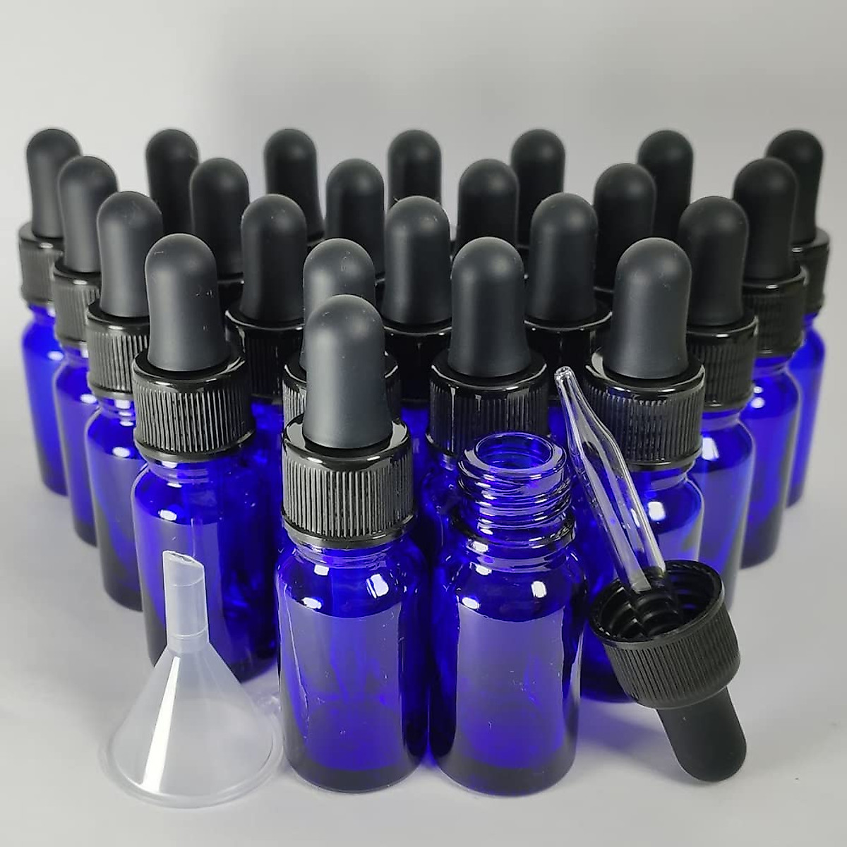 Bioll 10ml (1/3 oz) Glass Dropper Bottle. Essential Oil Bottle With Glass Eye Droppers. For Lab Bottles, Alcohol Bottles And Sterilize Water Bottles-24Pcs (Blue)