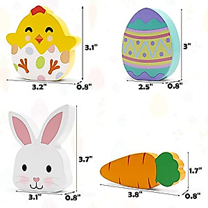 Huray Rayho Easter Wood Blocks Spring Tabletop Decoration Happy Easter Tiered Tray Decor Farmhouse Bunny Chick Carrot Egg Mini Wooden Signs