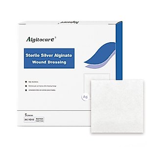 Algitocare Ag Silver Calcium Alginate Wound Dressing - 4"x4"(Pack of 5), Non-Stick Sterile Gauze Pads for Accelerating Wound Healing, High Absorbency and Soft for Wound Care Supplies …