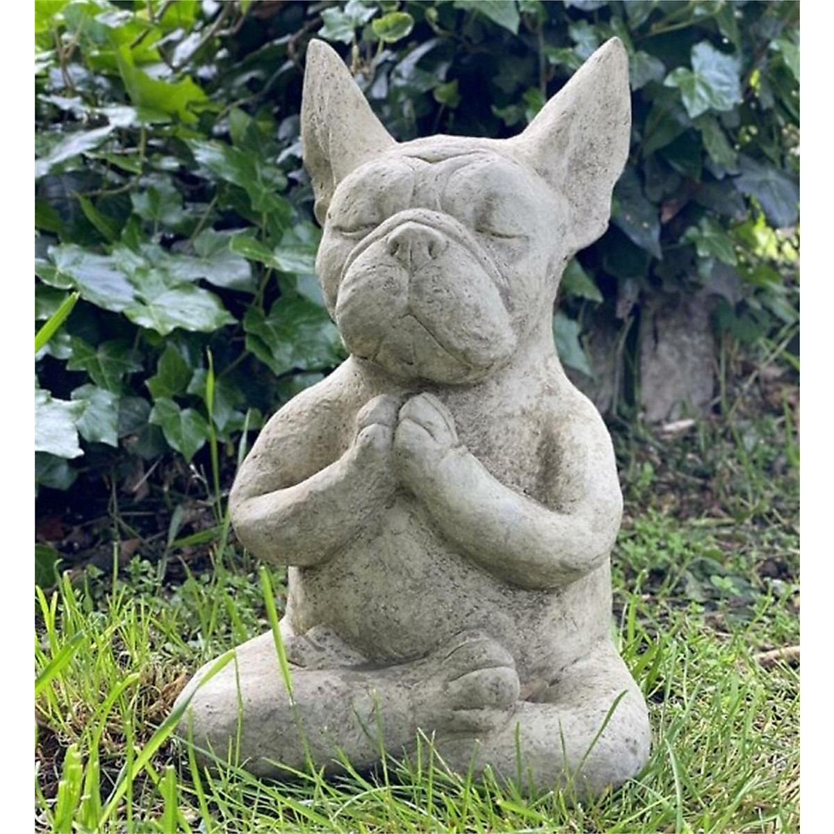Qistubay French Bulldog Statue, Meditating Sitting French Bull Dog Decoration, Super Cute Yoga Pray Bull Dog Ornament for Garden Lawn Home Decor