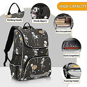 Sletend Large Capacity Printing Student Shoulder Bag for Children Teenagers Halloween Skeleton Laptop Bag School Bag for Work School, Men's and Women's Travel Backpack