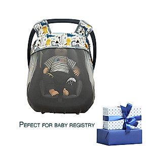 Mosquito Net for Baby CarSeat –Car seat net for Newborn Carrier –Breathable mesh net for Infant Car Seats, Stroller and Bassinets, Carrier, Elastic Edge, Kick Proof, Dinosaur, White, Patent Design