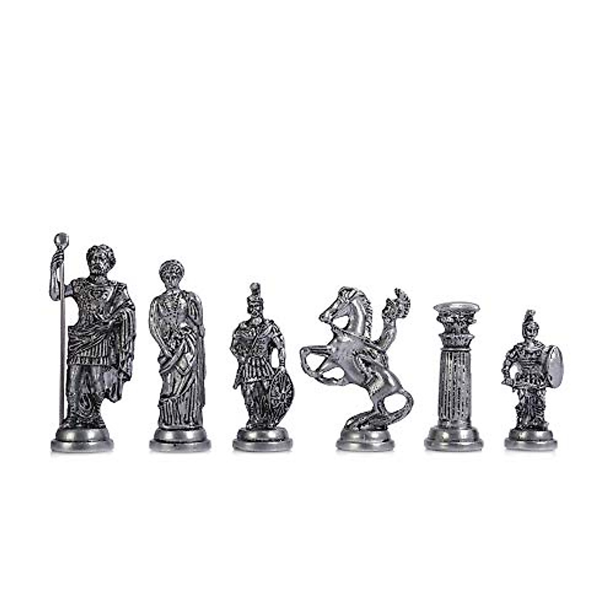 Historical Antique Copper Rome Figures Metal Chess Set for Adults, Handmade Pieces and Marble Design Wood Chess Board King 4 inc