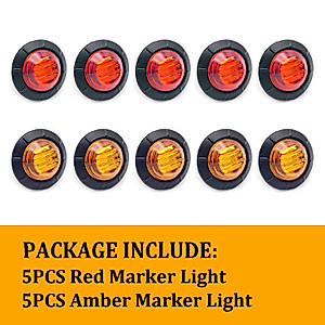 FXC 'Purishion 10x 3/4 in' Round LED Clearence Light Front Rear Side Marker Indicators Light for Truck Car Bus Trailer Van Caravan Boat, Taillight Brake Stop Lamp (12V, Red+Amber)