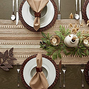 DII Farmhouse Braided Stripe Table Runner Collection, 15x72 (15x77, Fringe Included), Stone