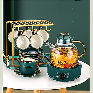 CXDTBH Tea Cup Glass Kettle European Household Ceramic Nordic Coffee Cup and Saucer Utensils Afternoon Tea Set (Color : D, Size : 4-cup kit)