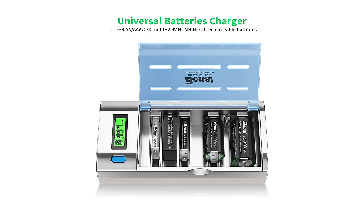 BONAI LCD Smart Battery Charger for C D AA AAA 9V NiMH NiCD ...