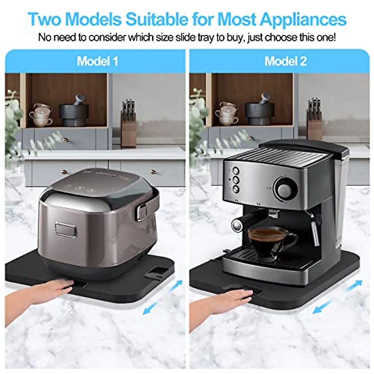 Appliance Slider, Two-Way Appliance Sliding Tray, Kitchen Caddy Countertop Appliance Sliders Coffee Tray with 4 Rolling Wheels for Coffee Maker, Toaster, Air Fryer, Pot, Aid Mixer, Up to 110lbs