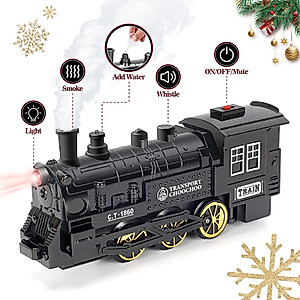 OleFun Train Set, Electric Train with Water Steam, Sounds & Lights, Model Christmas Train Set for Under The Tree, Railway Kit Gifts for 3, 4, 5, 6, 7, 8+ Year Old Boy & Girl