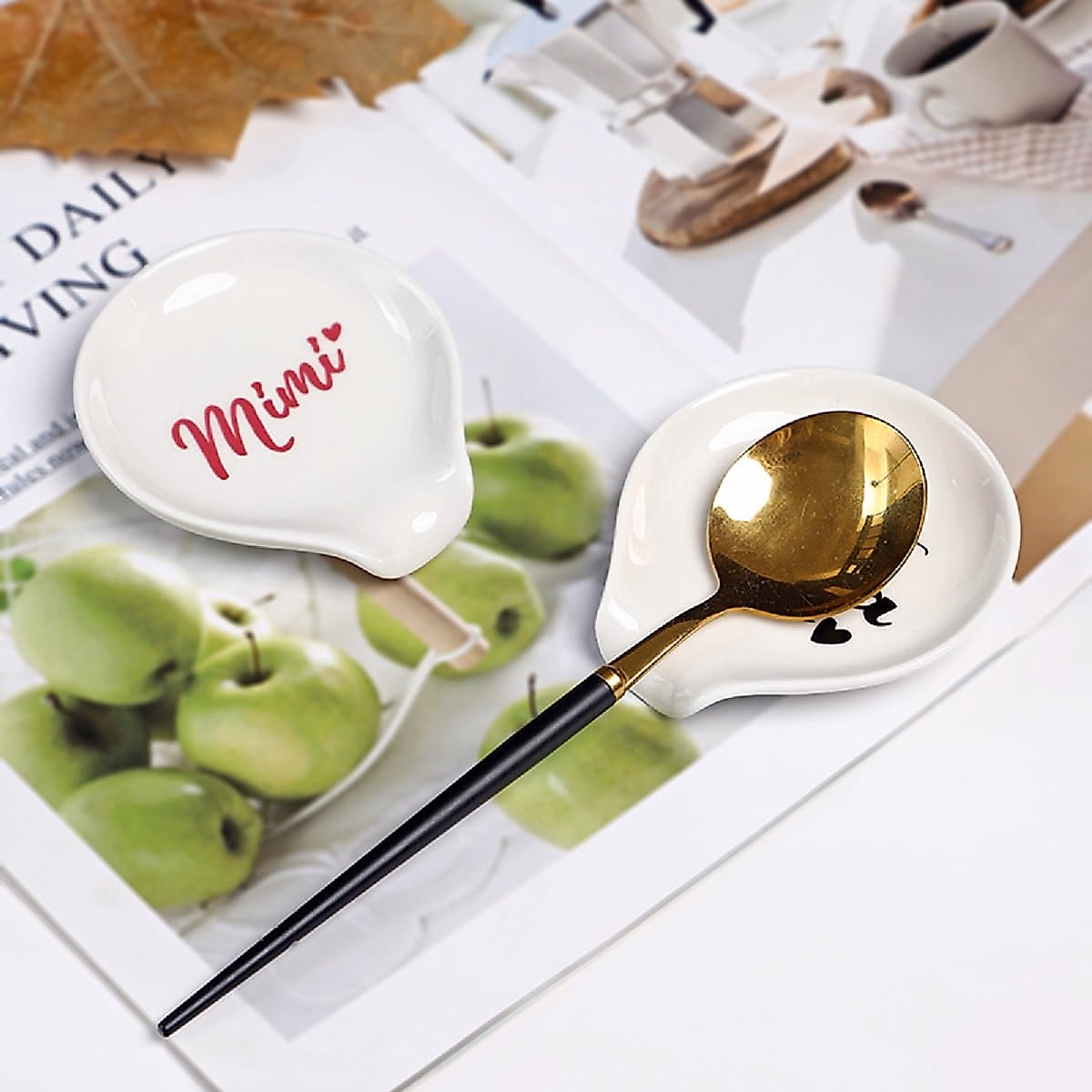 Spoon Rest for Coffee Station, Small Spoon Holder for Coffee Bar, Teaspoon Rest for Coffee, Ceramic Spoon Rests for Stove Top, Mimi Gifts