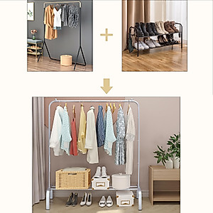 JIUYOTREE Metal Clothing Rack 43.3 Inches Clothes Garment Coat Rack with Bottom Shelf Clothing Rack for Hanging Clothes Coats Skirts Shirts Sweaters Silver Gray