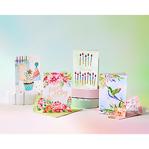 Papyrus Deluxe Boxed Birthday Card Assortment, Floral and Candles (4-Count)