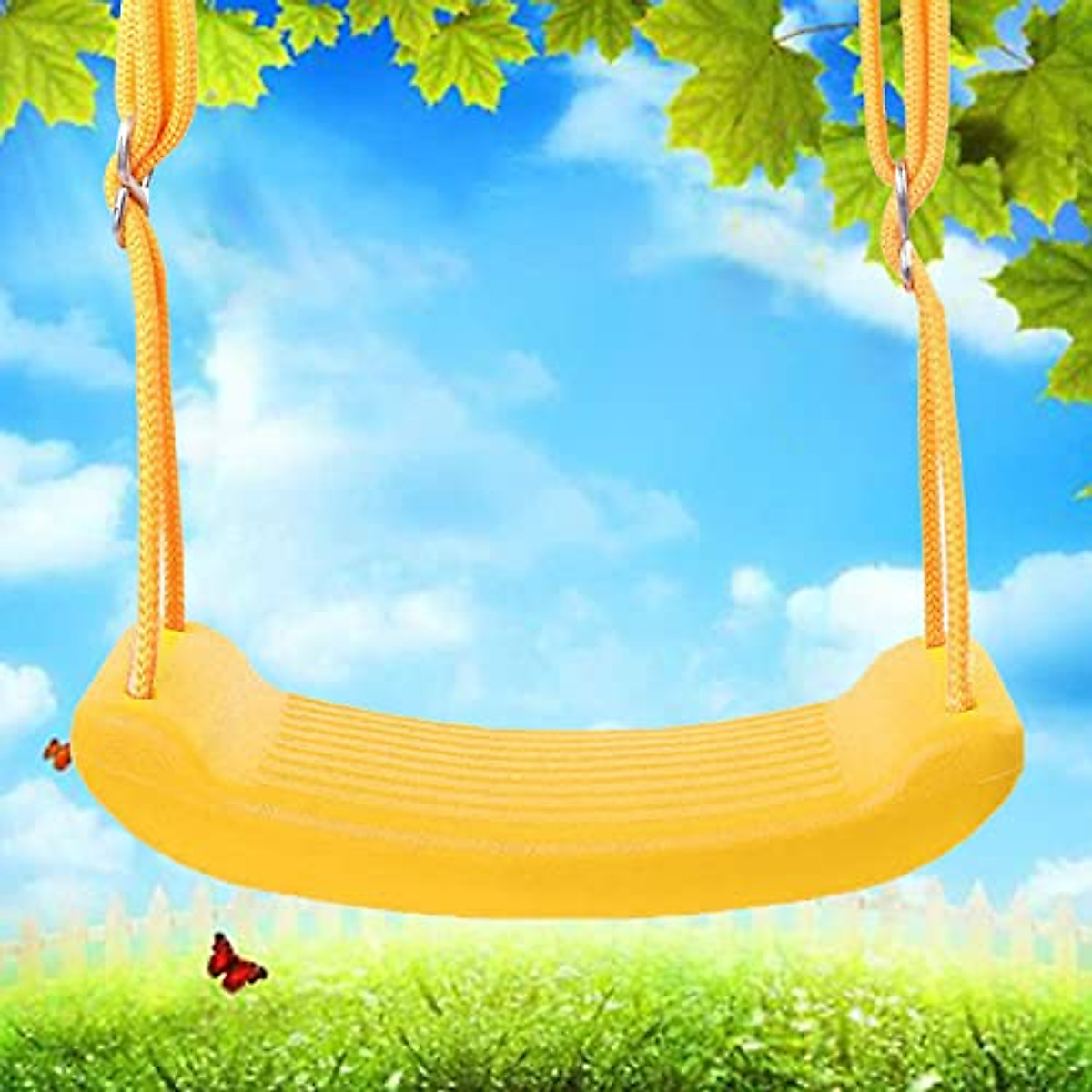Children Swing Seat, Lightweight Outdoor Swing Set Accessories with Adjustable Ropes, Comfortable Swing Chair for Kids, Perfect for Backyard Use(Yellow)