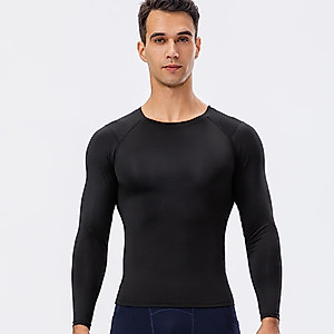 EARGFM Men's Athletic Long Sleeve Compression Shirt Gym Running Baselayer Quick Drying T-Shirts High Elastic Tops 2 Packs