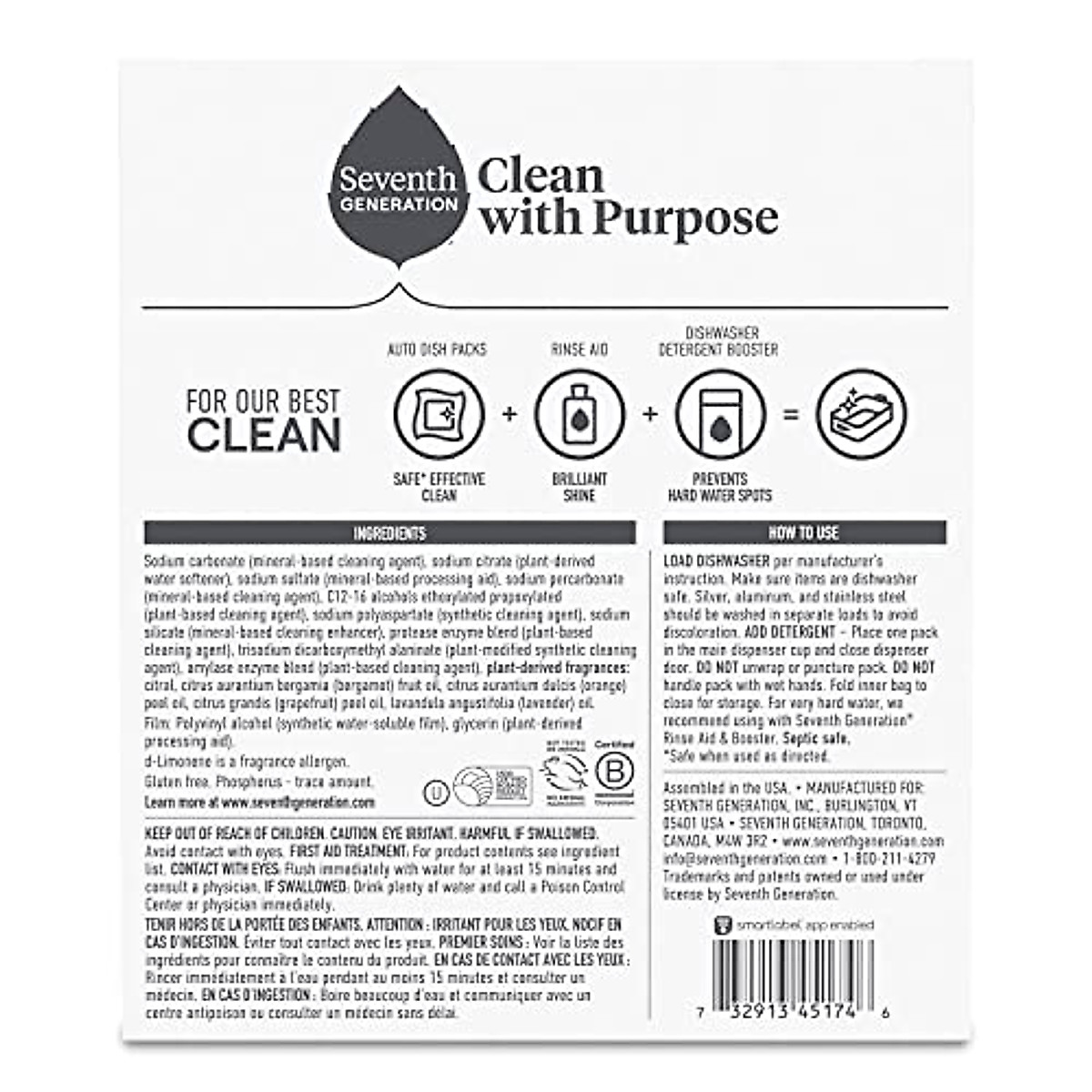 Seventh Generation Power+ Dishwasher Detergent Packs for Sparkling Dishes Fresh Citrus Scent Dishwasher Tabs, 40 Count, Pack of 2 (Packaging May Vary)