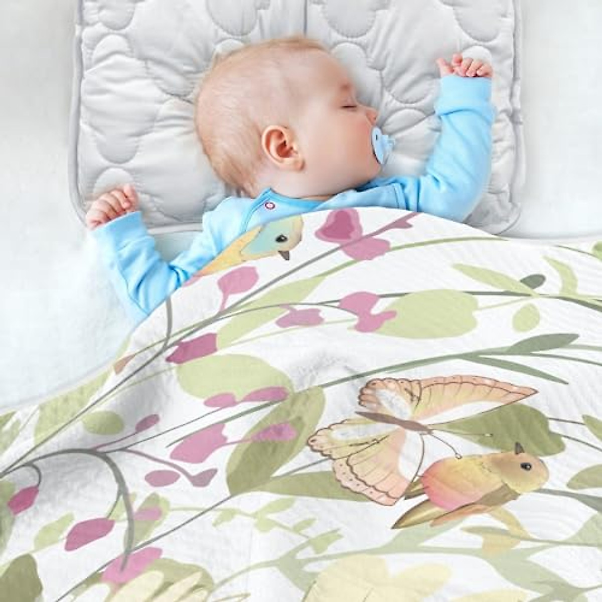 Kigai Flower Bird Baby Blanket for Boys Girls, Swaddle Blankets Soft Cozy Nursery Receiving Blankets Travel Blanket Throw Blankets for Toddler Newborn, 30 x 40 Inch