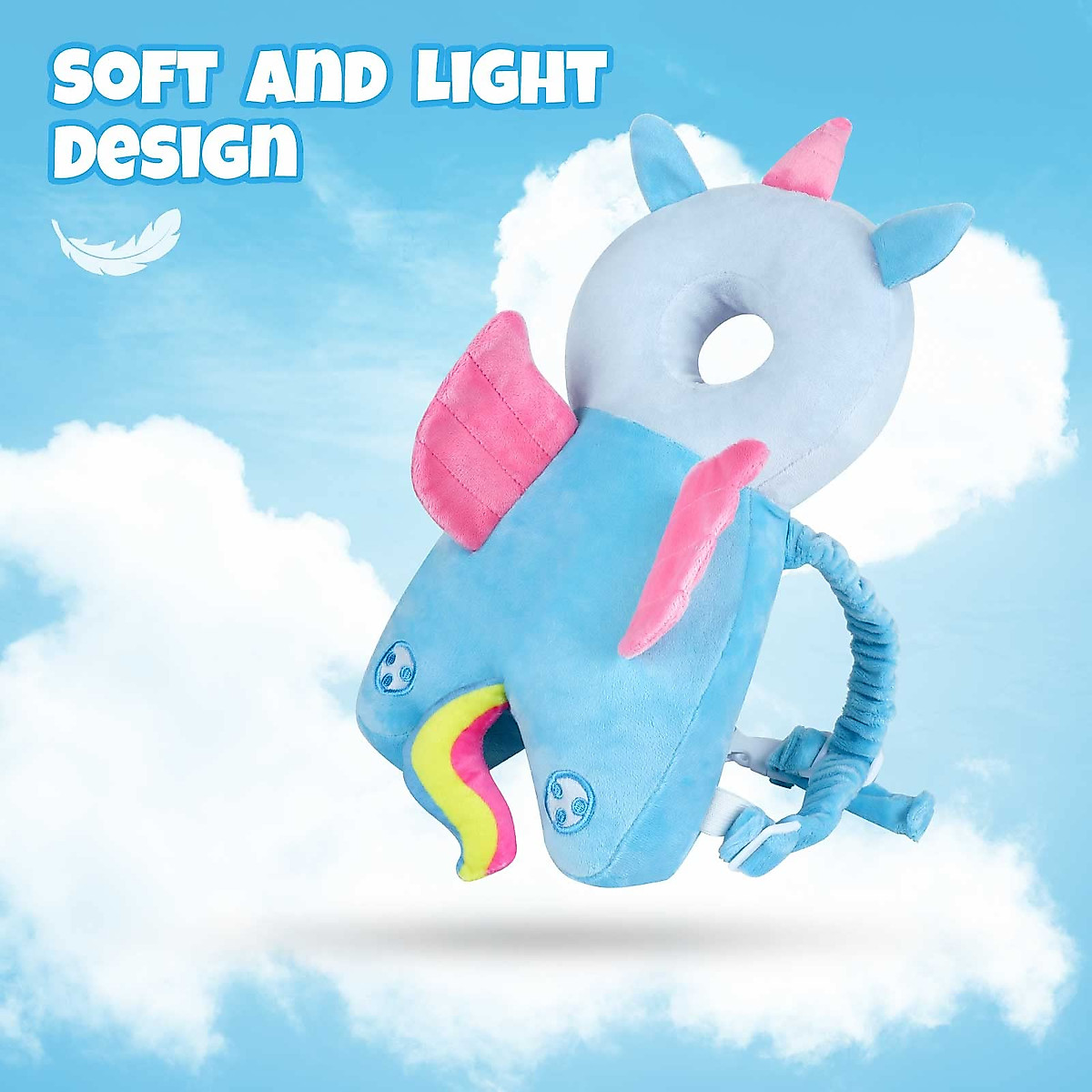shuangjishan Baby Head Protector & Baby Knee Pads Crawling Adjustable Toddler Head Protection Cushion (Blue Unicorn)