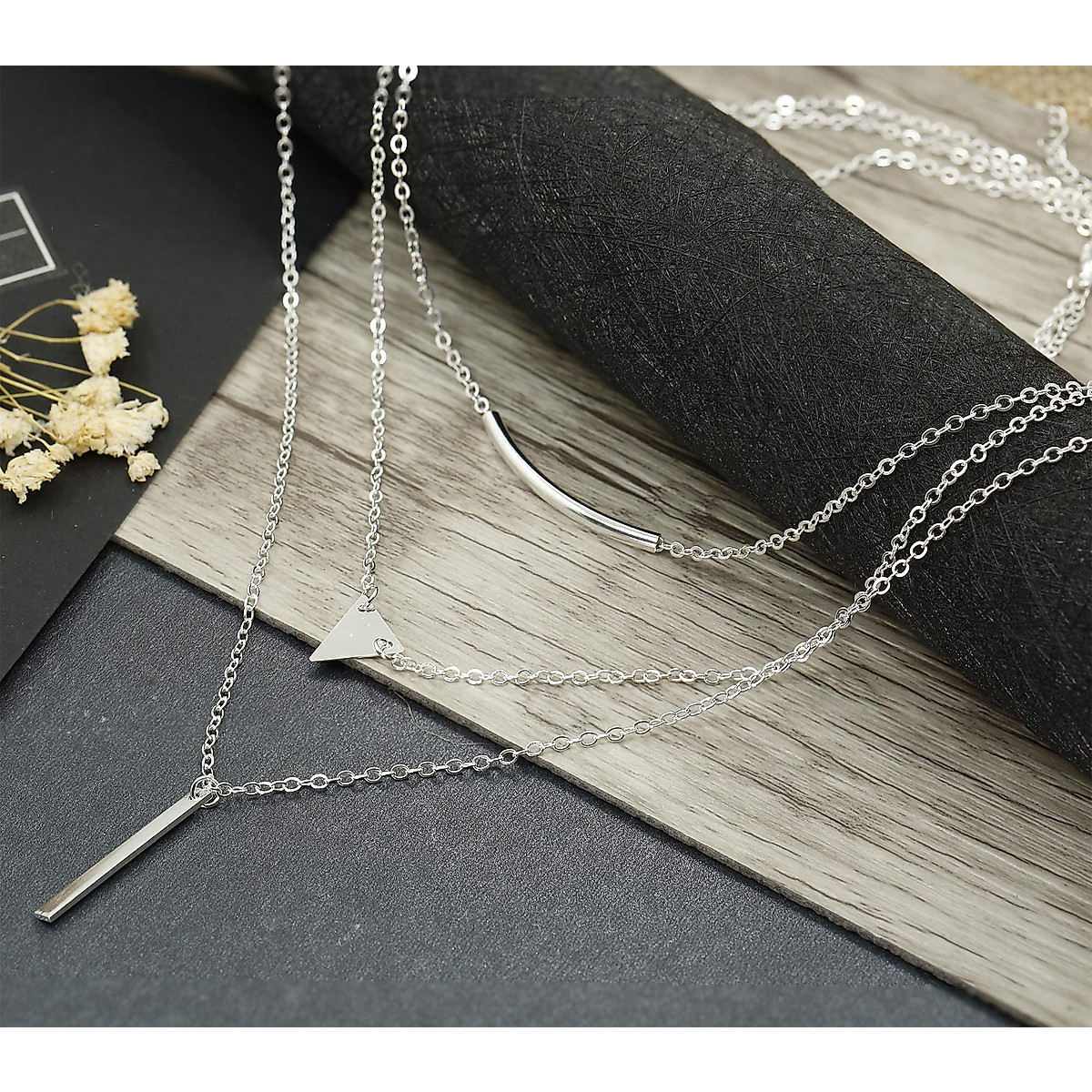 FINREZIO 12 PCS Gold Plated Layered Necklace for Women Sexy Long Choker Chain Y Necklace Bar Feather Pendent Necklace Sets Silver Tone