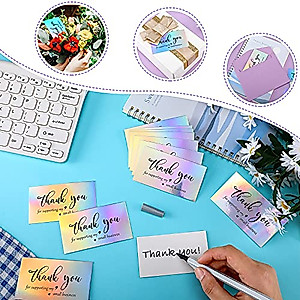 620 Pieces Thank Cards and Stickers Set Thank Gold Foil Stickers Thank for Supporting My Small Business Stickers with Resealable Packaging Bag, Suitable for Business Owners(Holographic)