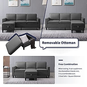 ZAFLY Convertible Modular L Shape Sofa with Storage Ottoman Sets 3-Seat Sectional Couch for Small Space Living Room Bedroom