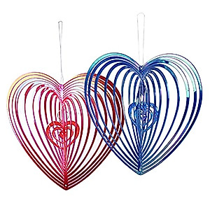 YARDWE 2pcs Heart Wind Spinner Bird Blinder Pinwheels Bird Deterrent Hanging Spinners to Keep Birds Away for Yard Garden