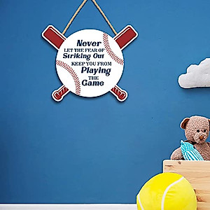IARTTOP Inspirational Quotes Wood Signs Never Let The Fear of Striking Out Keep You from Playing The Game Wood Sign-36x28.5cm,Retro Baseball Signs Wooden Plaque Hanging Wall Art for Classroom Decor