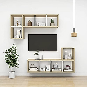 Bedroom, living room storage unit,Modern entertainment center media rack,Suitable for living room, bedroom, office, etc.Wall-mounted TV Cabinet Sonoma Oak and White 14.6"x14.6"x42.1" Chipboard