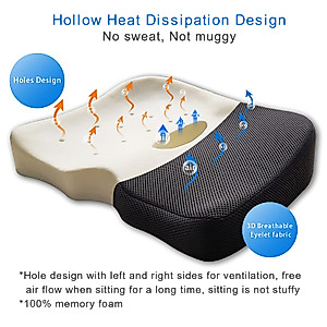 ORIAPT Memory Foam Seat Cushions Coccyx Tailbone Pad Ergonomic Design for Office,Dinning,Gaming Chairs, Auto Seats,Wheelchairs 18 * 16 in.