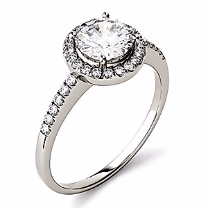 Charles & Colvard Created Moissanite 6.5mm Round Cut Engagement Ring for Women | 1.3 cttw DEW | Lab Grown | Solid 14K White Gold with Rhodium | Size 6