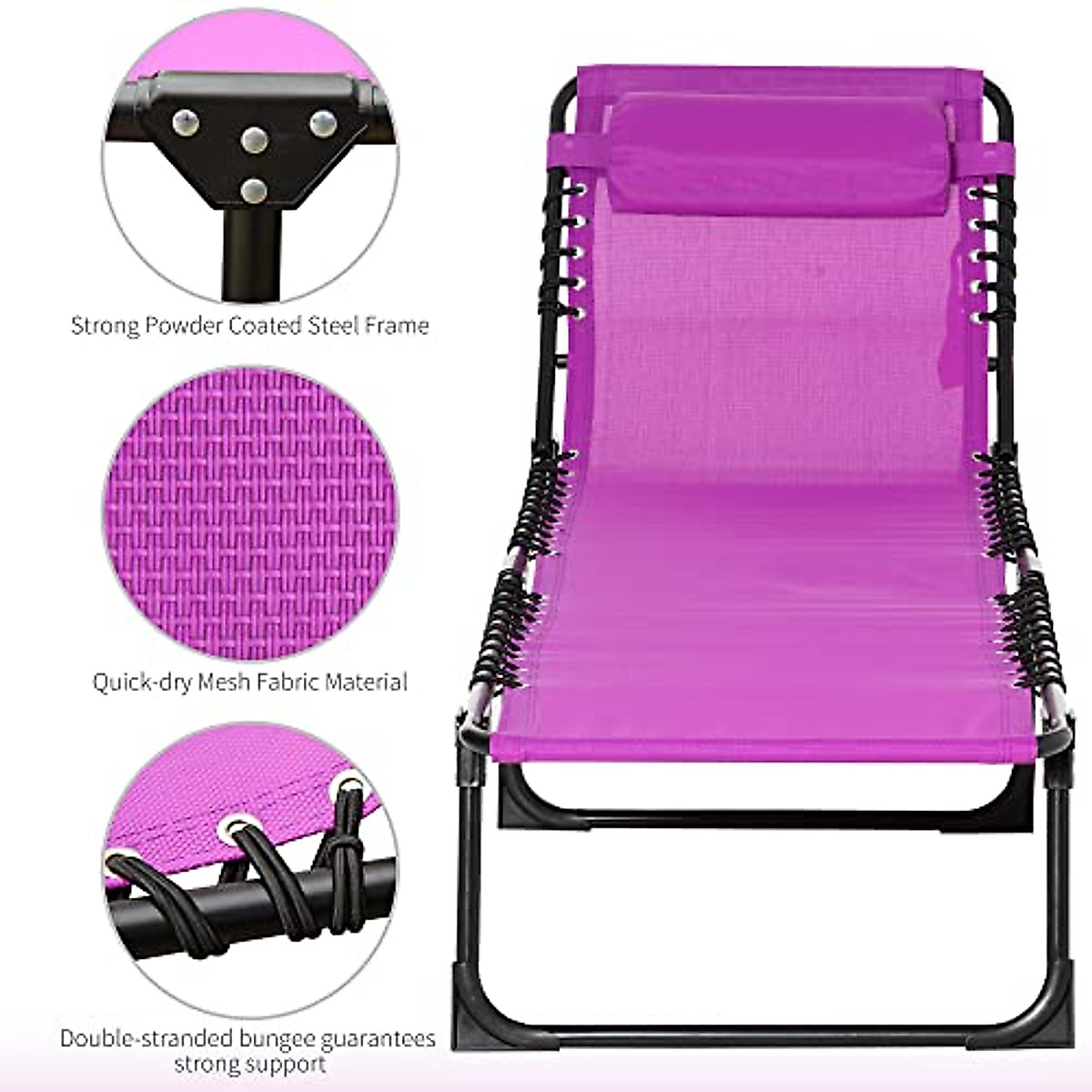 Outsunny Folding Chaise Lounge Pool Chairs, Outdoor Sun Tanning Chairs, Folding, Reclining Back, Steel Frame & Breathable Mesh for Beach, Yard, Patio, Purple
