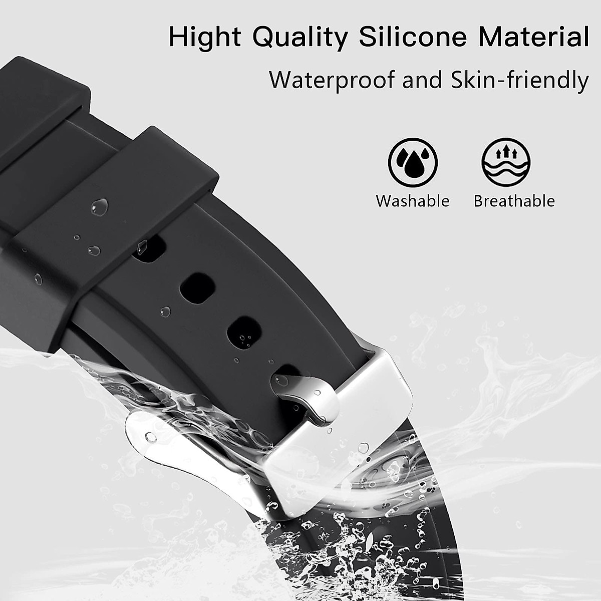 Lerobo No Gap Band Compatible with Samsung Galaxy Watch 7 6 5 Band 40mm 44mm/Galaxy Watch 4 Classic Bands 46mm 42mm/Watch 5 Pro Band 45mm,20mm Sport Strap Wristband for Men Women Black