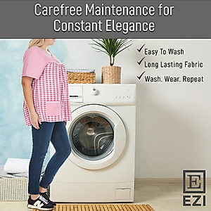 Ezi Women's Snap Front Short Sleeve Gingham Shift Seersucker Housecoat Apron Shirt Blue