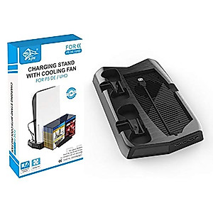 Vertical Stand with Cooling Fan Station Charging Dock, for PS5 Console and PS5 Digital Edition with 3 USB Hubs, 2 DualSense Controller Charging Dock