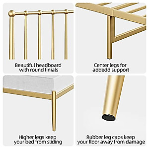 Amyove Queen Bed Frame Metal Platform Bed with Headboard, 14 Inches Metal Mattress Foundation for Storage, No Box Spring Needed, Easy Assembly, Modern, Gold
