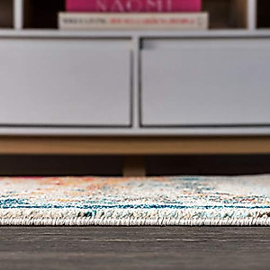 JONATHAN Y Contemporary POP Modern Abstract Brushstroke Cream/Blue 8 ft. x 10 ft. Area-Rug, Bohemian, Easy-Cleaning, for Bedroom, Kitchen, Living Room, Non Shedding (CTP102C-8)