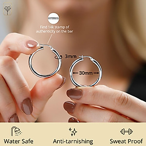 MAX + STONE Solid 14k Gold Hoop Earrings with Click Tops for Women | 1.2 Inch Large White Gold