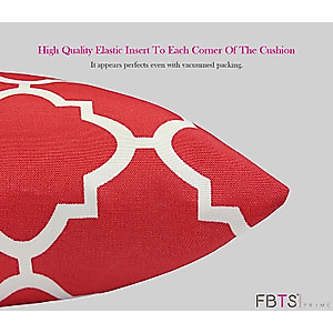 FBTS Prime Pack of 2 Outdoor Waterproof Decorative Throw Pillow Covers for Patio Furniture, 18x18 Inch Fade Resistant Patio Garden Cushions for Couch Bed Sofa, Geometric Red