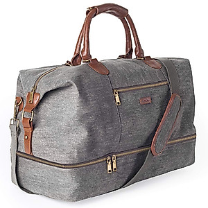 MyMealivos Canvas Weekender Bag, Overnight Travel Carry On Duffel Tote with Shoe Pouch (Grey)