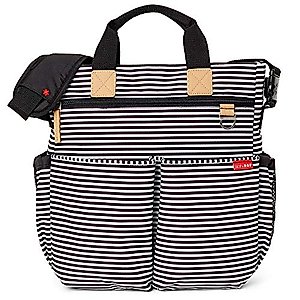 Skip Hop Diaper Bag: Iconic Duo Signature Function Forward Tote with Changing Pad & Stroller Attachement, Black/White Stripe
