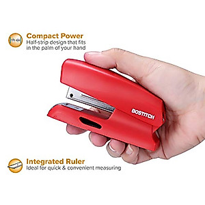 Bostitch Office 20 Sheet Mini Stapler with 210 Staples, Fits into the Palm of Your Hand, Red