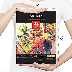 Arteza Watercolor Paper 9x12 Inch, Pack of 2, 64 Sheets (140lb/300gsm), Cold Pressed Art Sketchbook Pad, Art Supplies for Painting & Drawing, Wet, Mixed Media