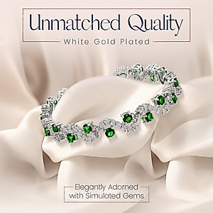 Crystalline Azuria Tennis Bracelet with Green Simulated Emerald Zirconia Crystals 18K White Gold Plated for Women