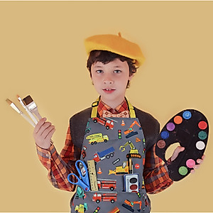 DASHN PRODUCTS Kids Apron - Truck - Dual Pockets - chef kitchen cooking garden artist painting cleaning baking pottery gift boys girls