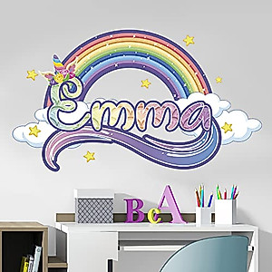 Kyle Cornhole Rainbow Wall Decals - Personalized Unicorn for Girls Bedroom Name Decal Room Decor Sticker Nursery Art, Green,rainbow