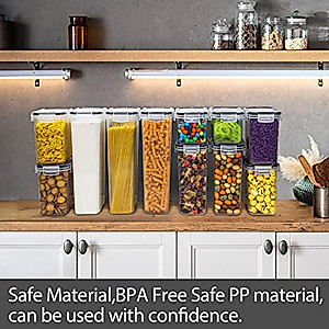 DDF iohEF 24 Pack Cereal Containers Storage Set, Airtight Food Containers, Kitchen Pantry Organization and Storage, BPA Free Plastic, for Pasta, Flour, Snack - Includes Labels, Marker & Spoons Set