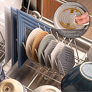 The Degrē Coasters XL (Sand Stone, Set of 6) by LINE+ARC. 10mm Thick, Dishwasher Safe, Stain-Resistant, Outdoor, Coffee Table, Silicone, Modern, Mid Century, Drink, Non-Absorbent, Housewarming Gift