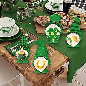 4 Pieces St. Patrick's Day Table Sign Lucky Gnome Wooden Tabletop Decoration Happy St Patricks Day Wood Decor Irish Tiered Tray Décor for St. Patrick's Day Party Table Ornaments
