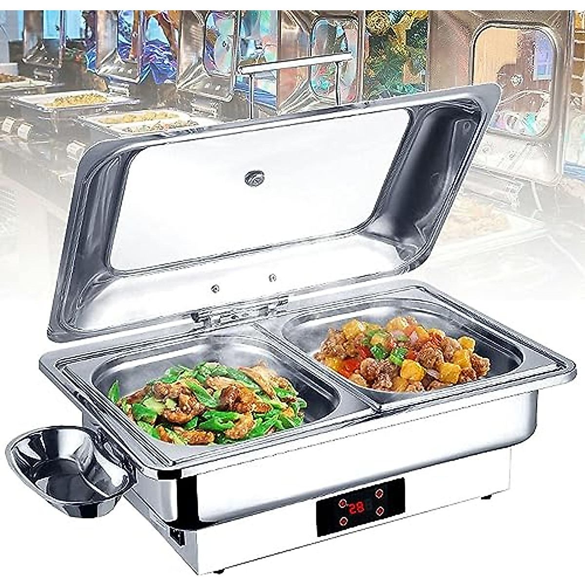 Buffet Server and Warming Tray, Hot Plates Warmer for Keeping Food Warm, 9L 13L Electric Chafing Dishes with Touch Display, 600W Fast Heating (13l 1/2size)