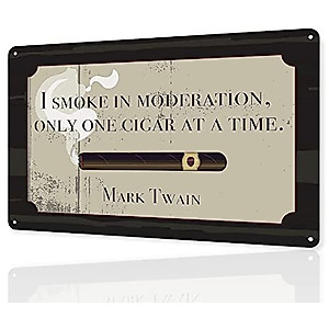 One Cigar At A Time Man Cave Tin Sign 12" x 8" Mark Twain Quote Cigar Lounge Garage Bar Smoke Shop Decor