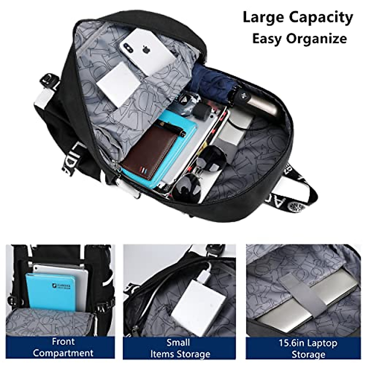 QHRIDS Fashion Laptop Backpack 15.6 Inch with USB Charging Port Travel Outdoor Casual Daypacks Sports Bag College Large Backpacks for Women Men